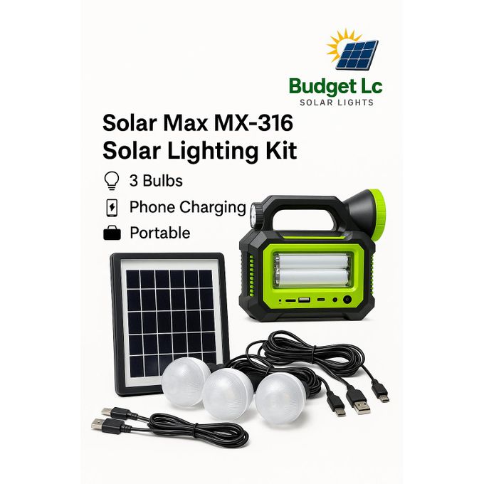 Solarmax MX-316 Solar Max Portable Solar Kit LED Lantern, Torch, 3 ...