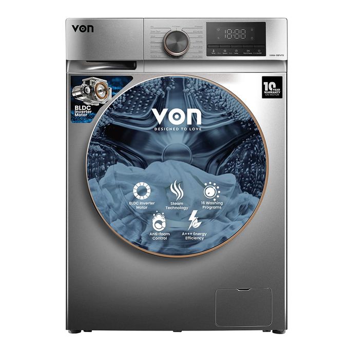 VON VWM-08FVTS Front Load Washing Machine - 8KG - Metal
